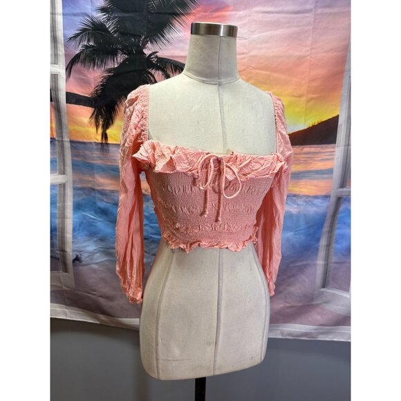 Cotton Candy | Tops | Cotton Candy Pink Ruched Long Sleeve Crop Top ...